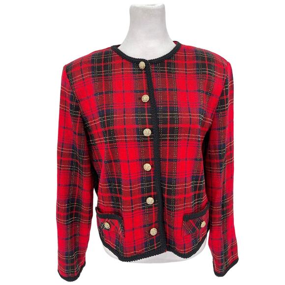 Vintage | Jackets & Coats | Vintage Womens Red Gold Tartan Plaid Button ...